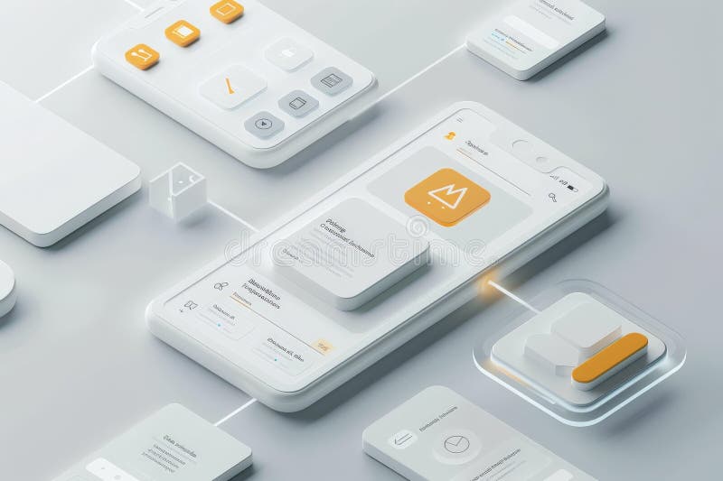 Smartphone Mobile App Interface Mockup with Toolkit UI UX Interface 3d Illustration Isometric ...