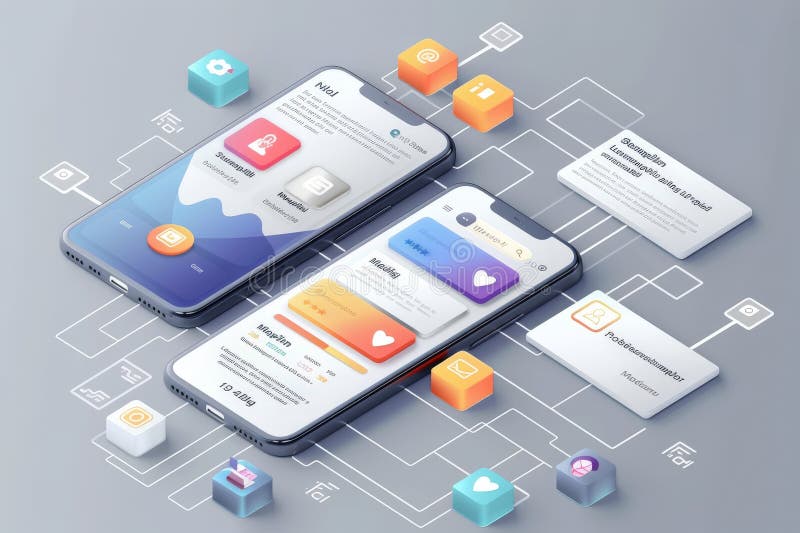 Smartphone Mobile App Interface Mockup With Ui Active Blocks And Connections Ack Of Ui Ux Gui