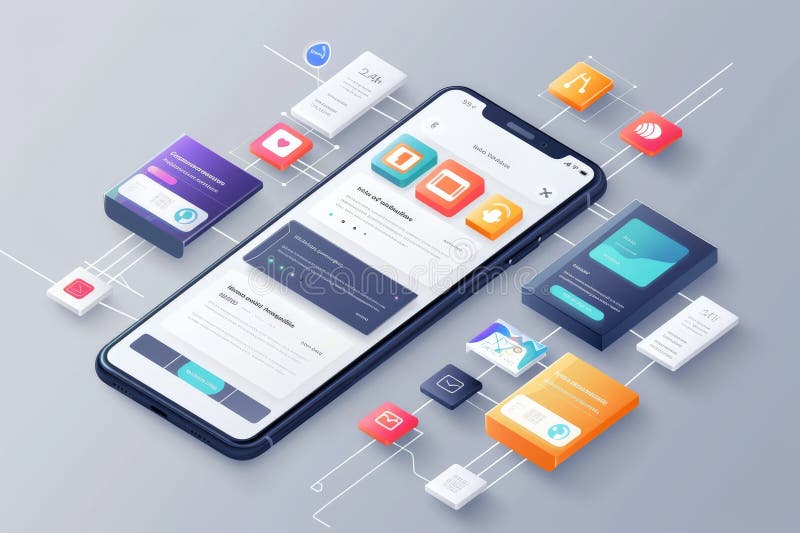 Smartphone Mobile App Interface Mockup With Ui Active Blocks And Connections Ack Of Ui Ux Gui