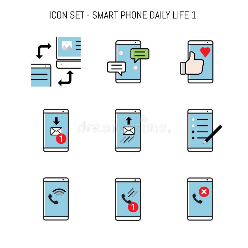 Smartphone, Mobile Icon Collection Set with daily Life Concepts Stock ...