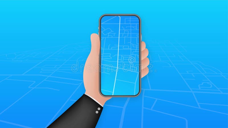 Smartphone With Mobile Navigation App On Screen Route Map With Symbols