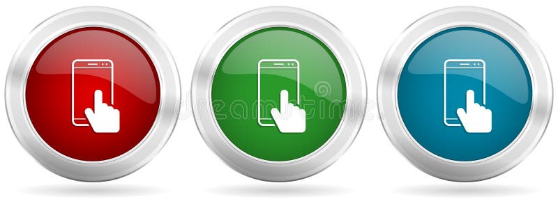 Smartphone, Mobile Phone Vector Icon Set. Red, Blue and Green Silver ...