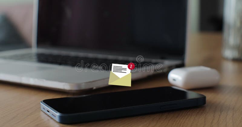 Smartphone Mobile Receives 3D Mail Icon Notification on the Screen ...