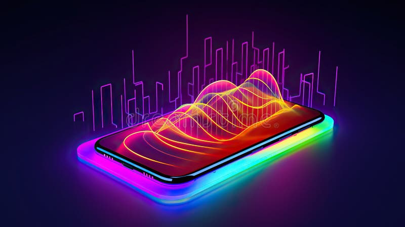 Smartphone Mobile Screen, Neon Technology Mobile Display Projected into ...
