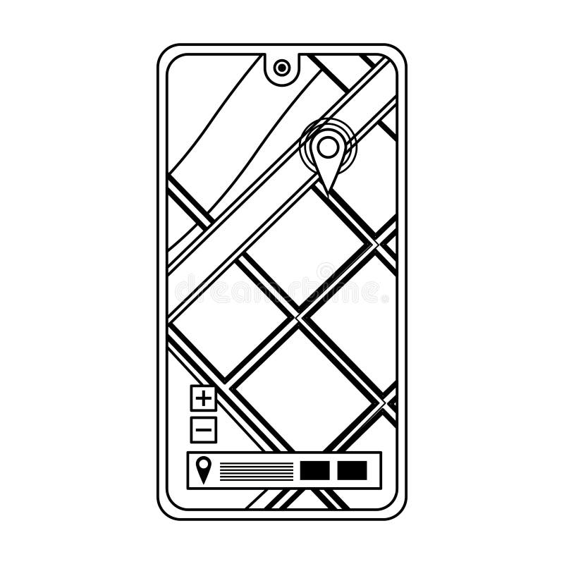 Smartphone Mobile Technology Device Cartoon in Black and White Stock ...
