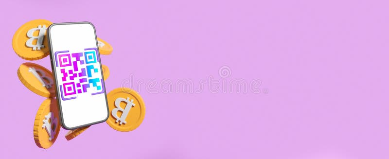 Smartphone Mock Up Screen with Gradient QR Code and Bitcoins Stock ...
