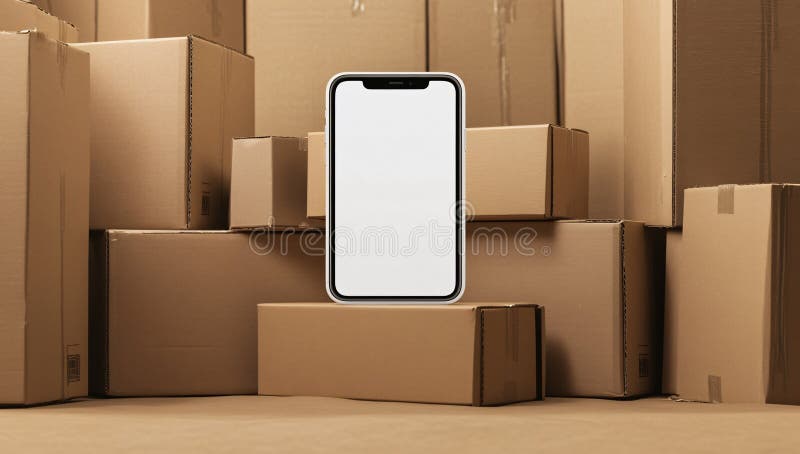 Smartphone Mockup on Cardboard Boxes Ecommerce High Quality Image Stock ...
