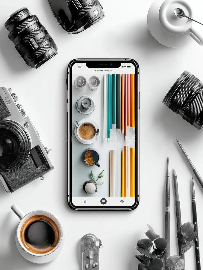 Smartphone Mockup Displaying Creative Photo Editing User Interface with Various Photography ...