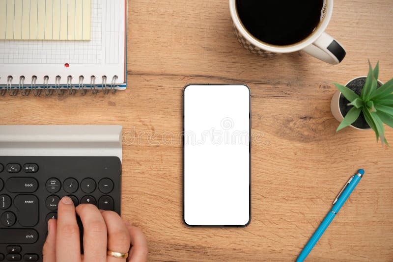 Smartphone Mockup, Empty Screen on Desk Stock Image - Image of ...