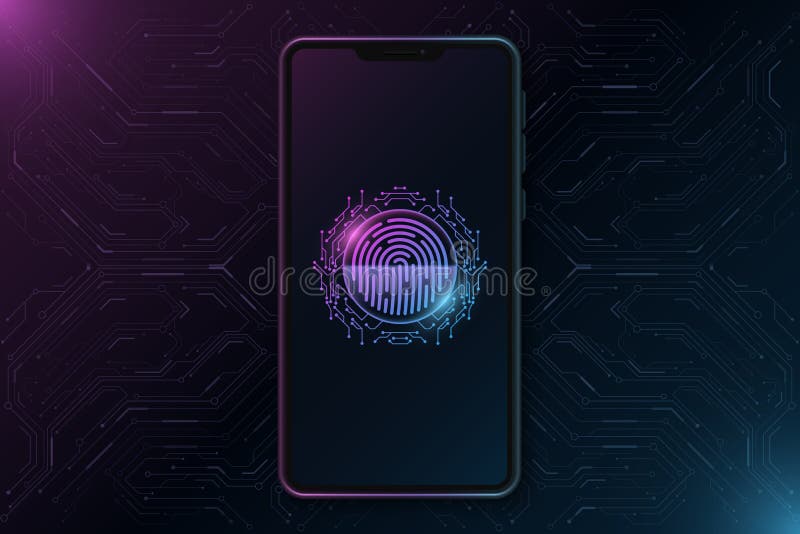 Smartphone Mockup with Futuristic Fingerprint on Touch Screen ...