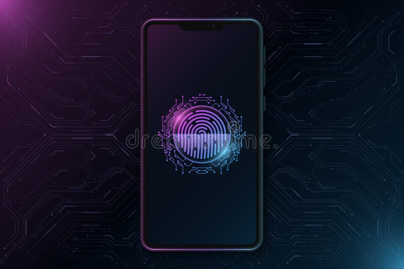 Smartphone Mockup with Futuristic Fingerprint on Touch Screen ...