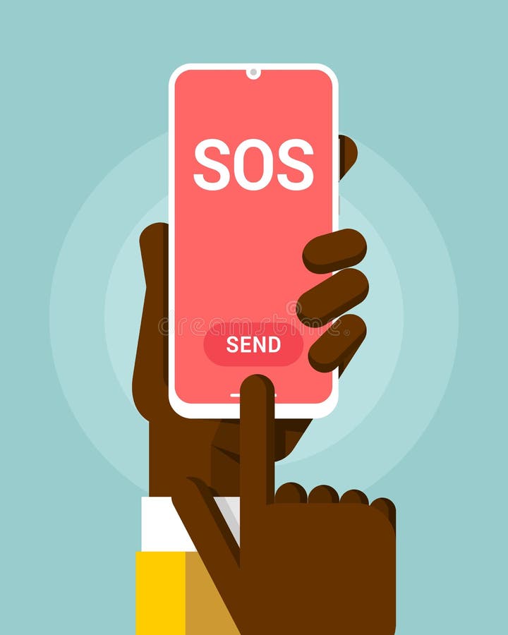 Smartphone Mockup in Human Hand. SOS Message on the Blank Pink Screen ...