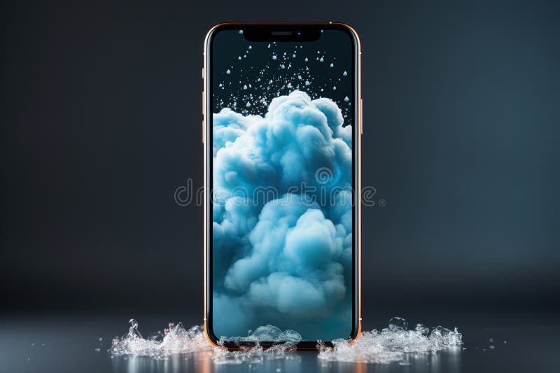 Smartphone Mockup Showing Rainy Weather on the Screen. Visualization of ...