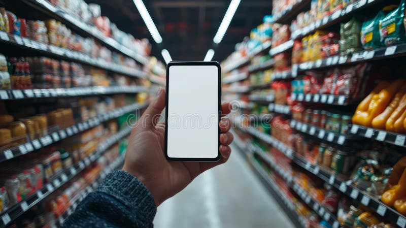 Smartphone Mockup in Supermarket for Retail App or Website Stock ...