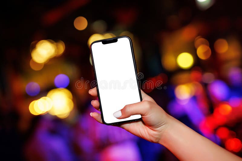 Smartphone Mockup with a White Blank Screen at a Party. Stock Photo ...