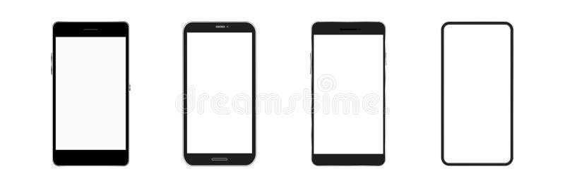 Smartphone Mockup with White Empty Screen Set. Realistic Black Mobile ...