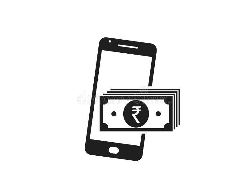 Smartphone Money Icon. Indian Rupee Banknote Stack on Mobile Phone ...