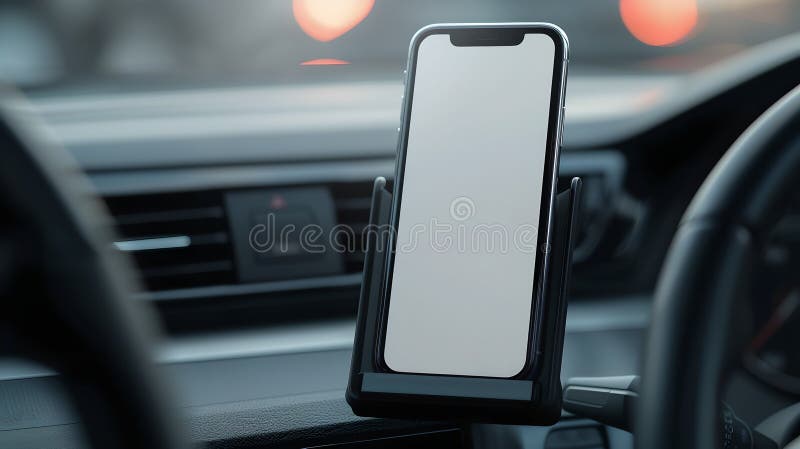 Smartphone Mounted on Car Dashboard for Navigation. Blank Screen Display for App Mockup ...
