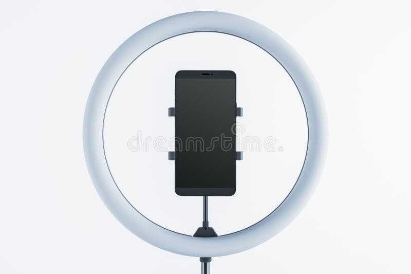 Smartphone Mounted on a Stand Inside a Circular Light Ring. 3D ...
