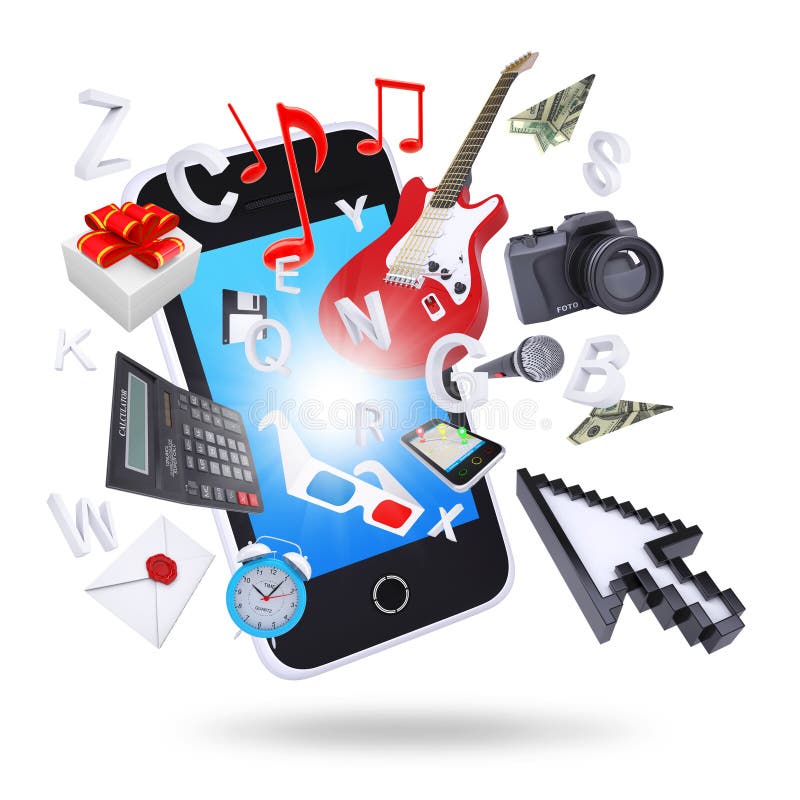 Smartphone and Multimedia Objects Stock Illustration - Illustration of ...