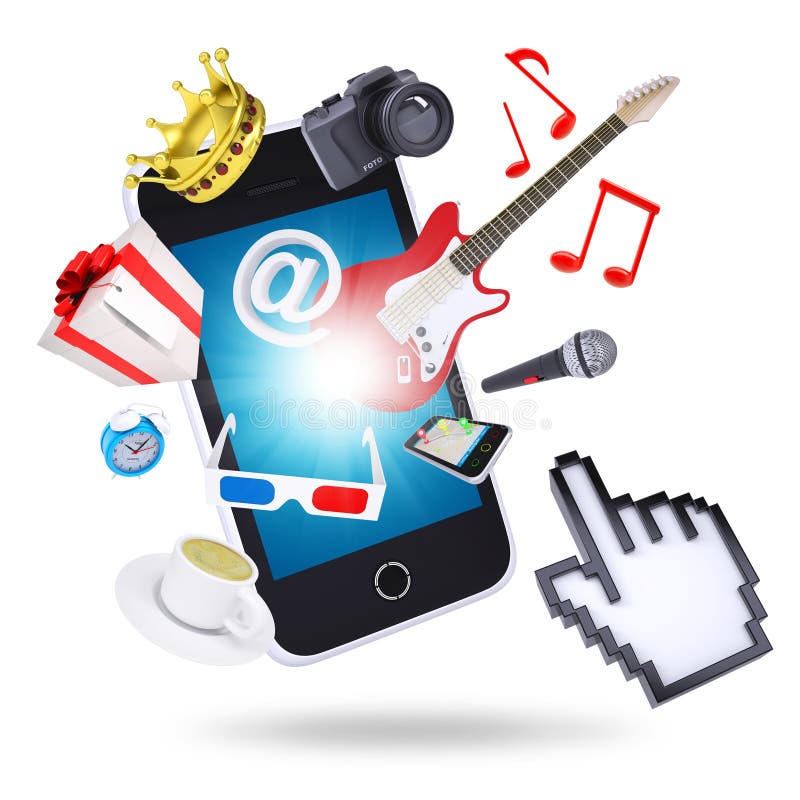Smartphone and Multimedia Objects Stock Illustration - Illustration of ...