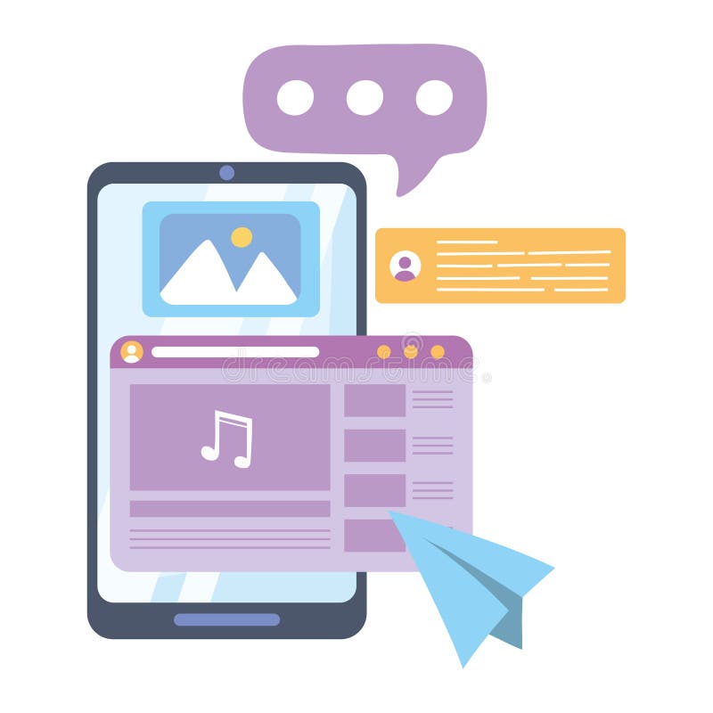 Smartphone with Music Note Photo Chat Social Network Communication and ...