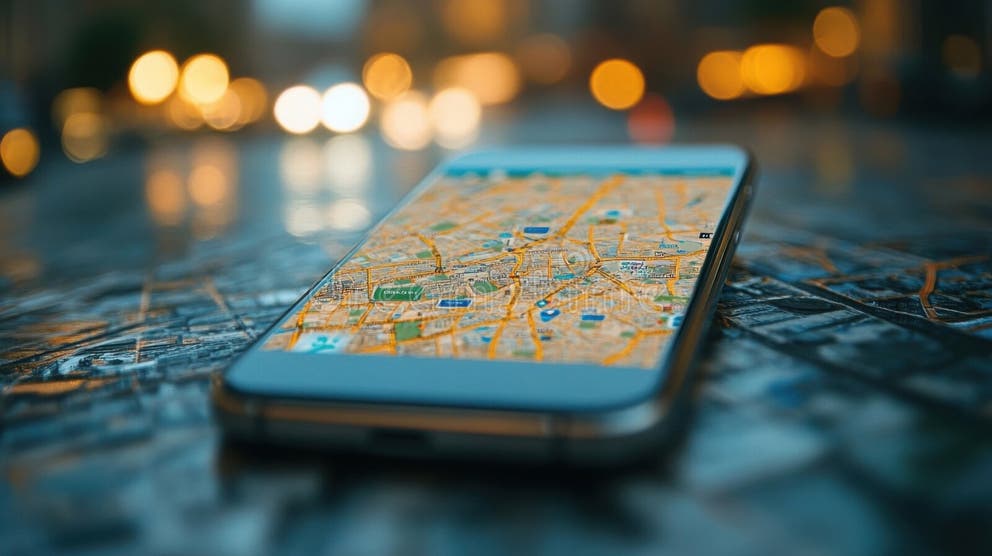 Smartphone Navigation App Displaying City Map at Night Ai Generated Stock Illustration ...