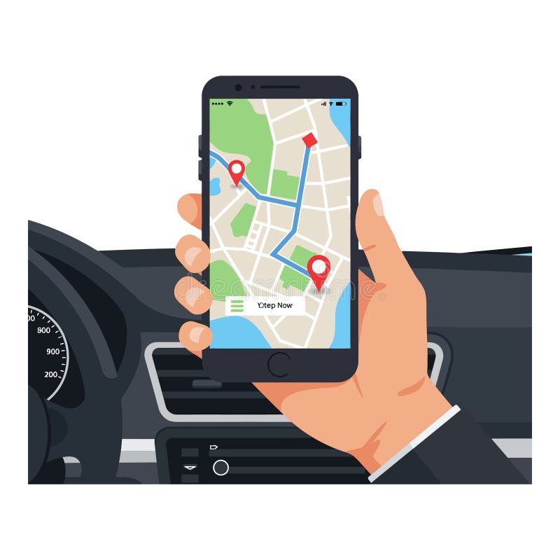 Smartphone with Navigation App Showing Route Inside Car Dashboard for ...