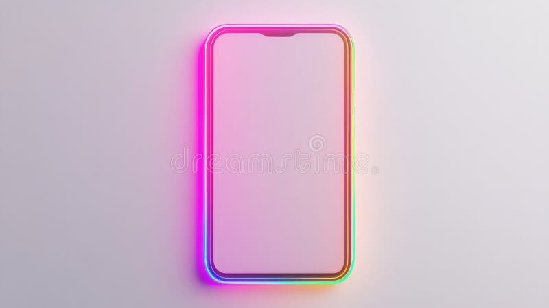 Smartphone with Neon Glow Edges on Light Background, Mobile ,Technology ...