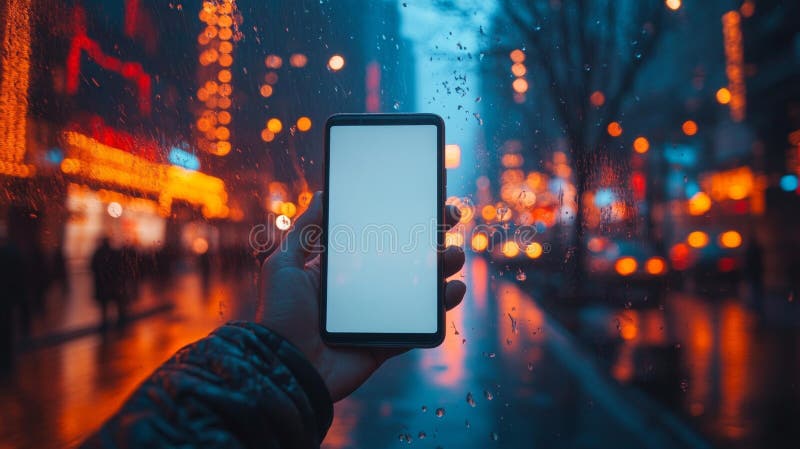 Smartphone at Night - City Lights Reflection Generative AI Stock ...