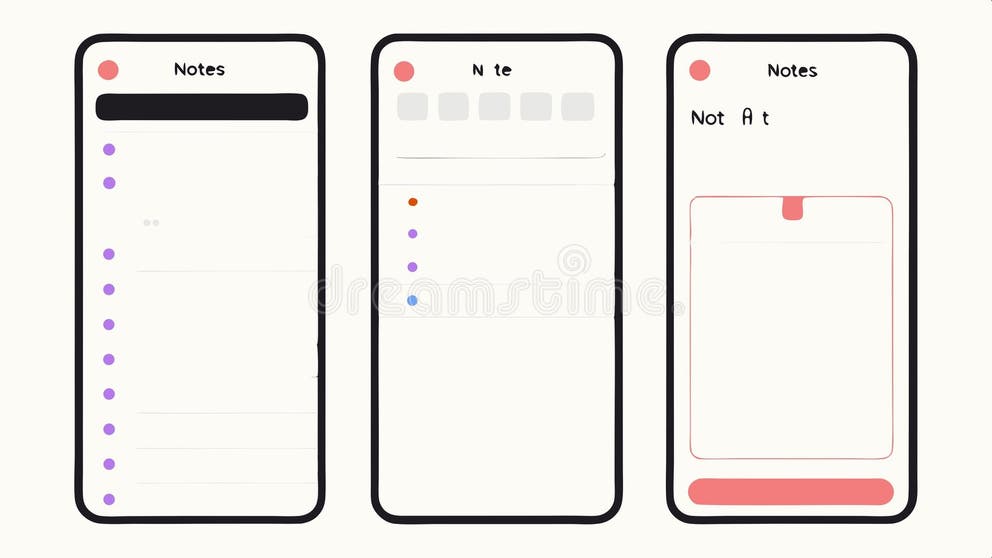Notes App UI Design, Vector Design Smartphone Notepad Interface. Vector ...