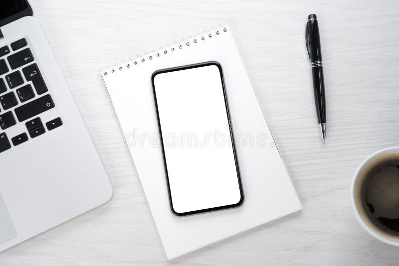 Smartphone and notepad stock photo. Image of laptop - 126969232