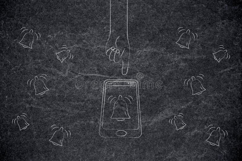 Smartphone with Notification Bell Surrounded by Others and Hand Stock ...