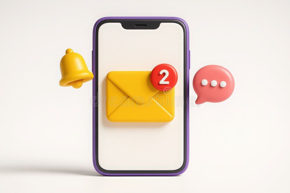 Smartphone with Notification Icons Bell Envelope and Chat Bubble on ...