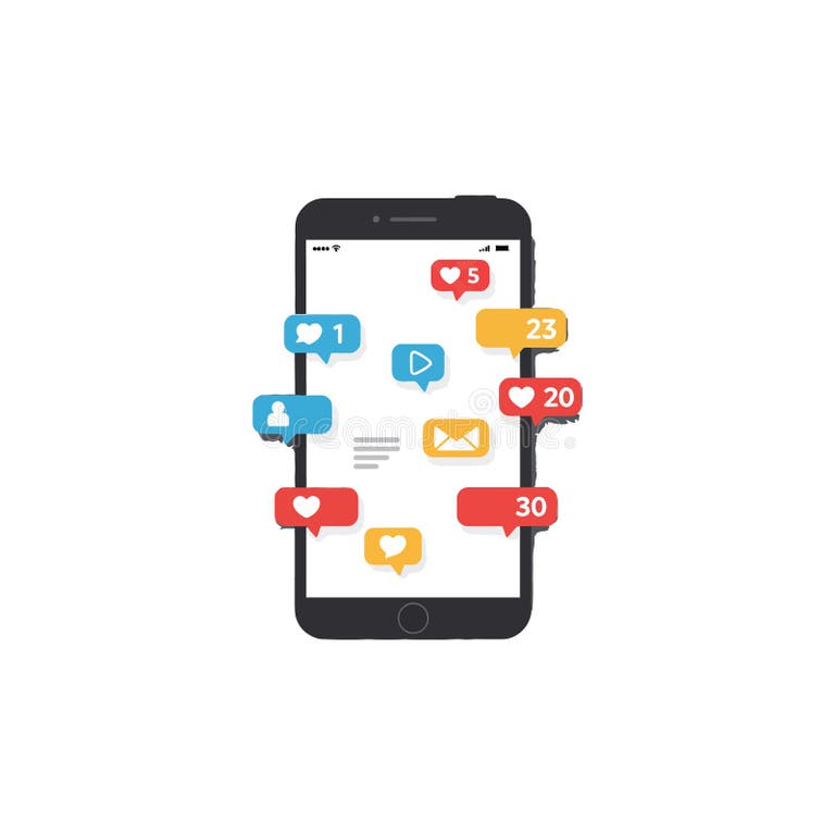 Smartphone with Notification Icons in Flat Design Vector Illustration ...