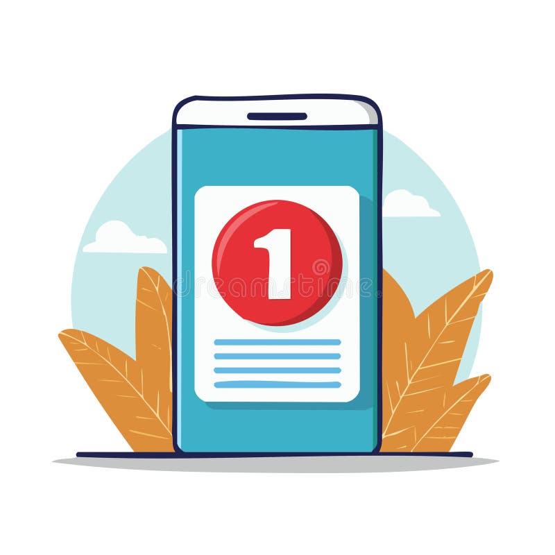 Smartphone Notification Message One New Alert Vector Cartoon Flat ...