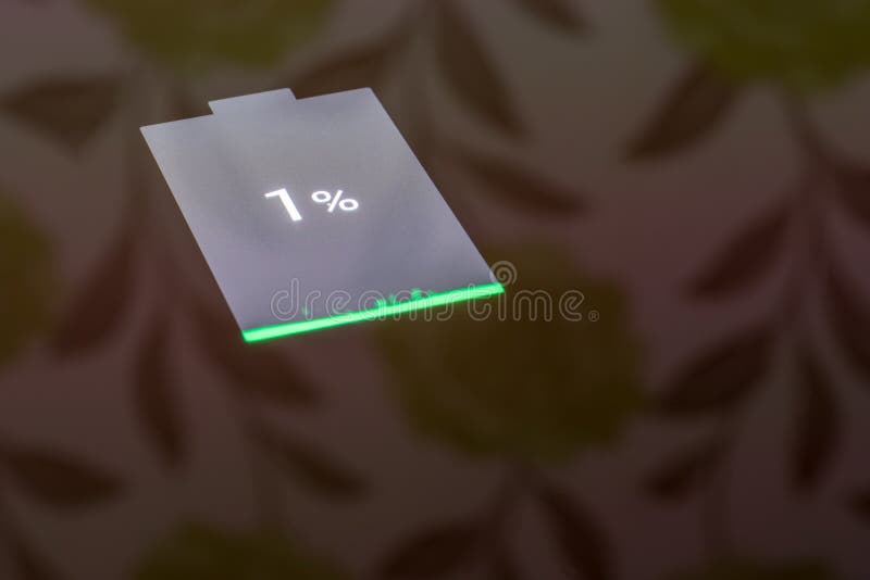 Smartphone with One Percent Battery Charge on the Screen Stock Photo ...