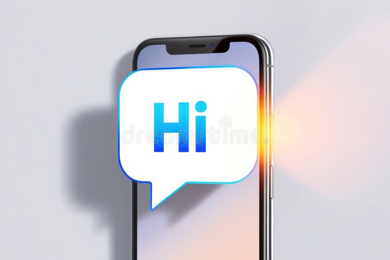 A Smartphone with an Open Messenger, in the Chat the Message â€œHI ...
