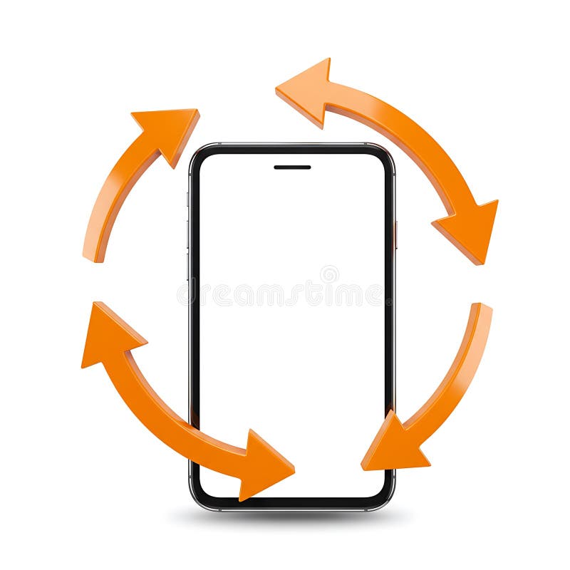 Smartphone with Orange Arrows Rotating Around it Isolated on White ...