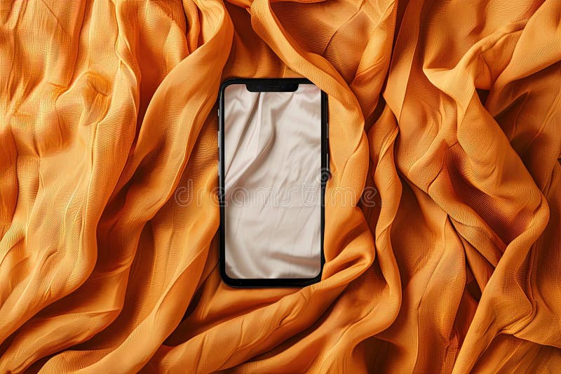 Smartphone on Orange Cloth Background. Generative AI. Stock ...