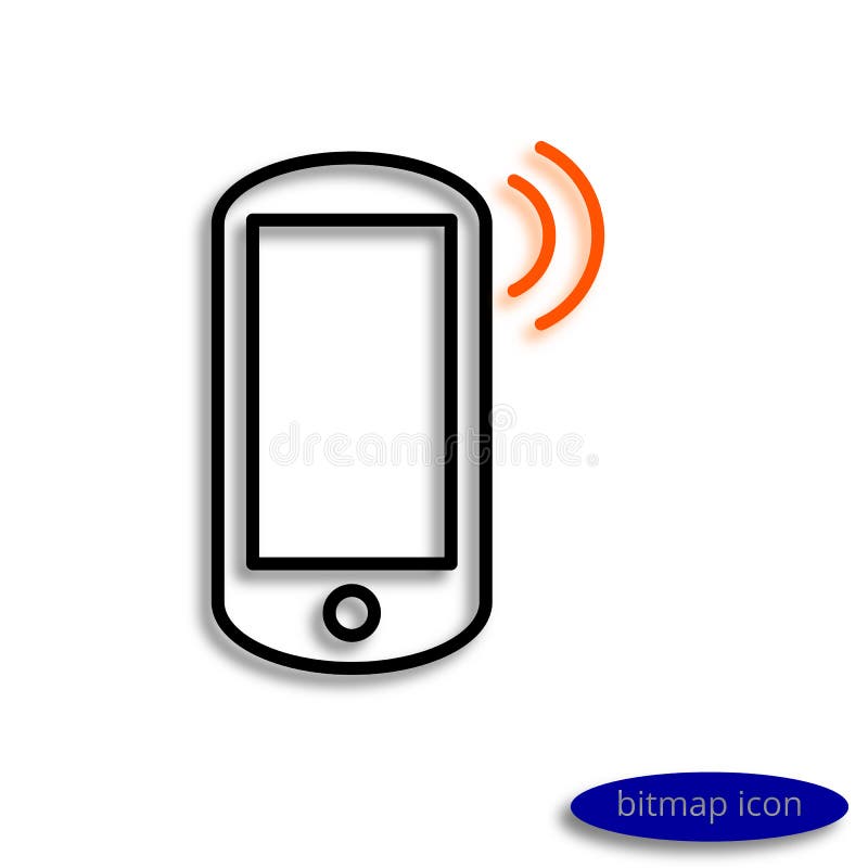 Smartphone with Orange Sound Casting Shadow, Graphic Bitmap Linear Icon ...