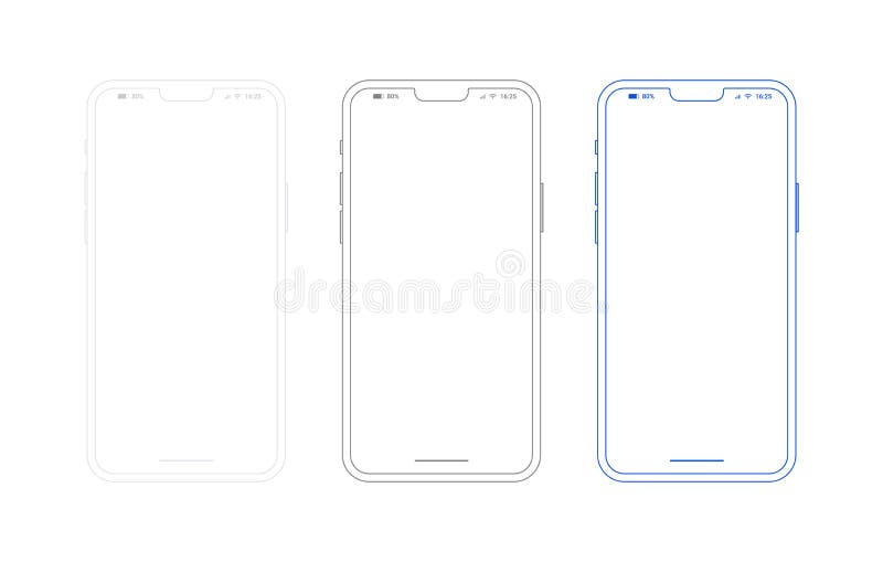 Smartphone Outline Mockup, Different Colors Set. Generic Mobile Phone ...