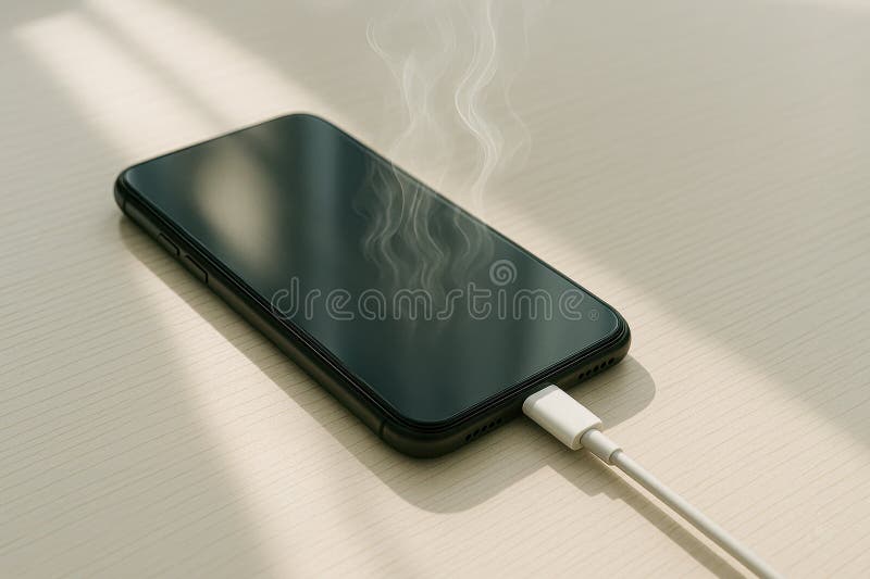 Smartphone Overheating while Charging. White Power Cable is Plugged in ...