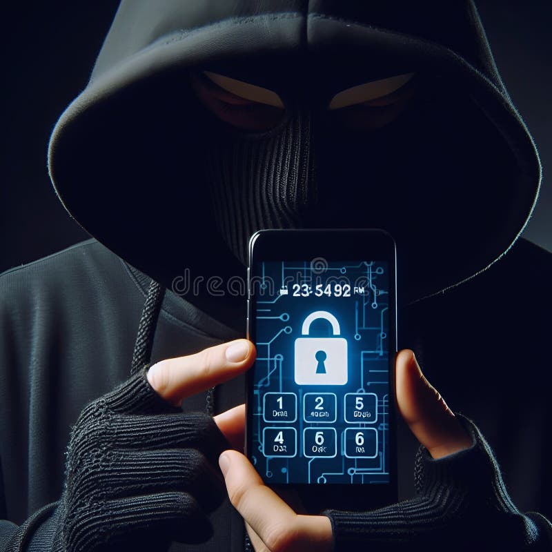 Cyber Security Concept. Unrecognizable Hacker in Black Hoodie Holding ...