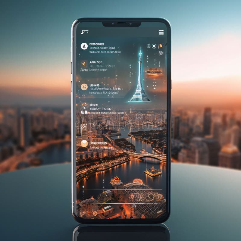 Smartphone with Paris Cityscape and Eiffel Tower on the Screen Stock ...