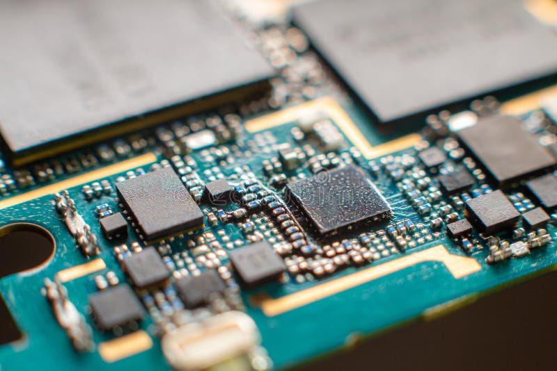 Smartphone PCB and Chips Super Close-up - Very Small SMD Elements Stock ...