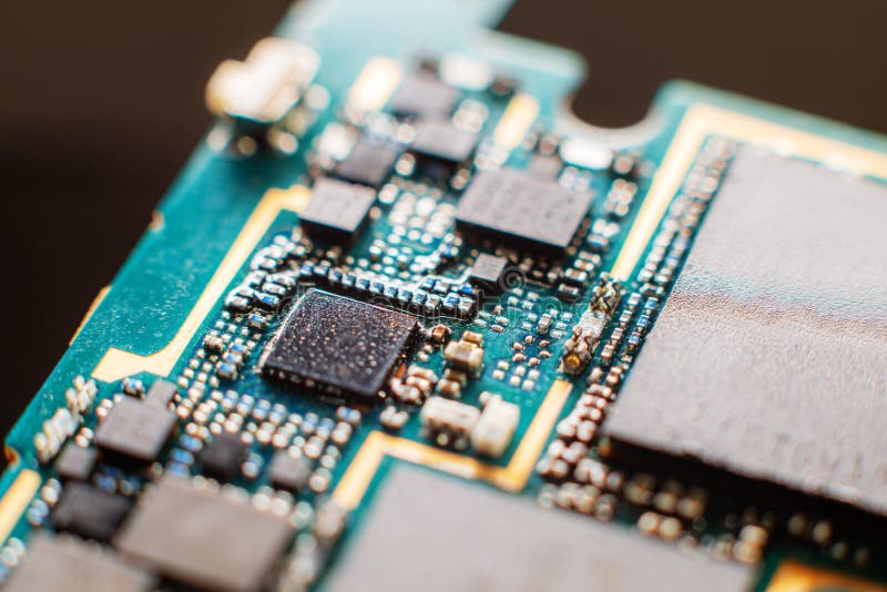 Smartphone PCB and Chips Super Close-up - Very Small SMD Elements Stock ...