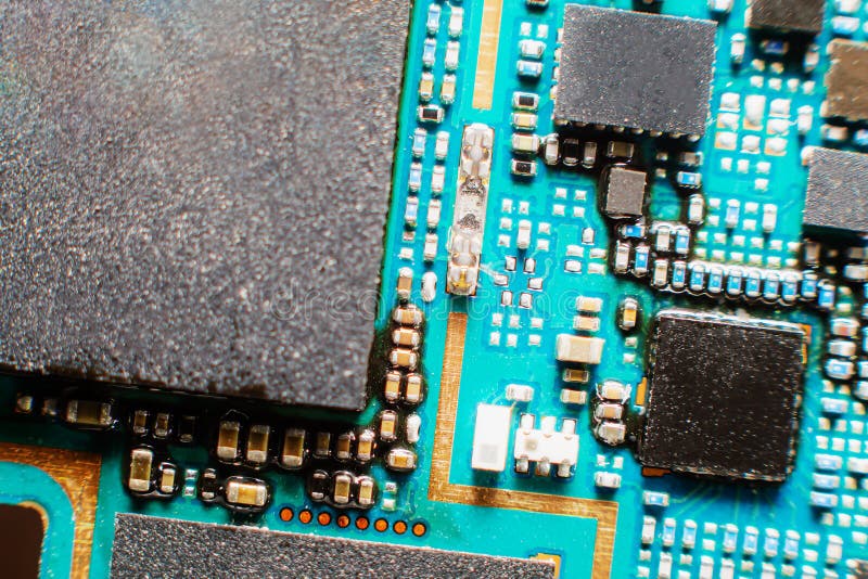 Smartphone PCB and Chips Super Close-up - Very Small SMD Elements Stock ...