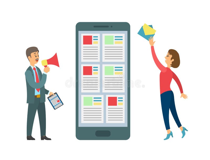 Smartphone and People Sending Message, Boss Worker Stock Vector ...