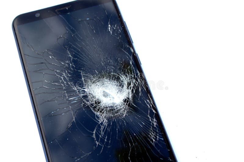 A Smartphone Phone Being Smashed by a Hammer the Glass is Shattered ...
